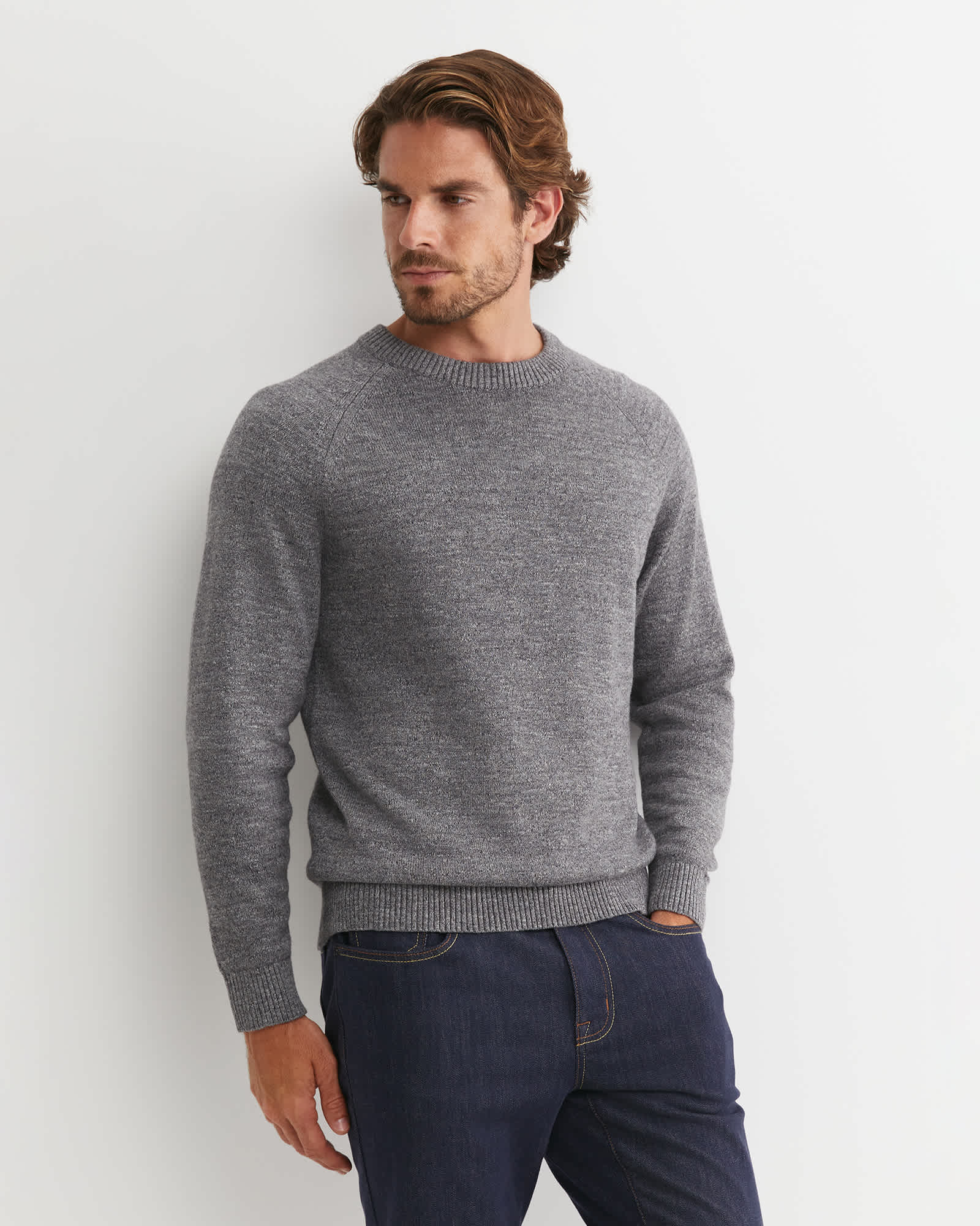 Riley Raglan Crew Neck Knit in Light Grey | Sportscraft