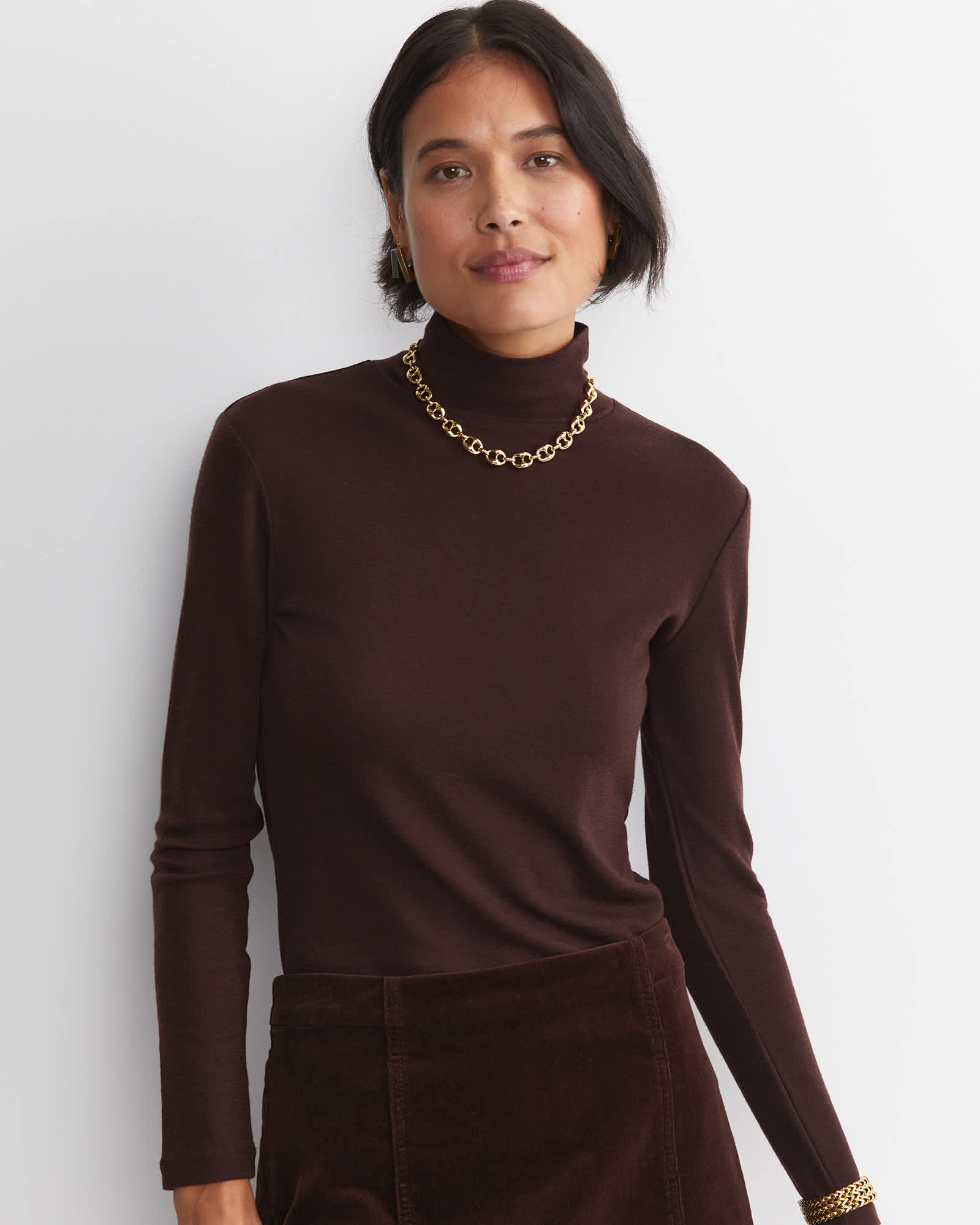 Gigi Babywool Mock Neck Top in Chocolate | Sportscraft